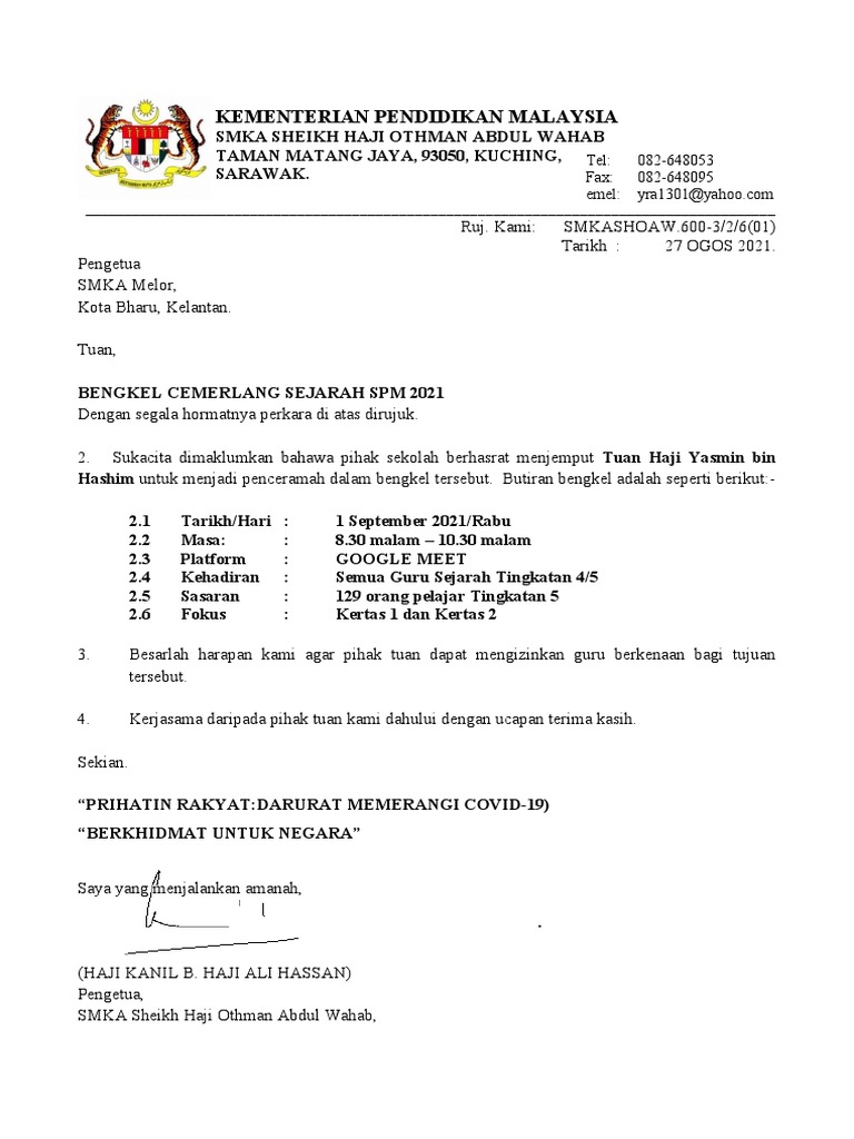 SURAT JEMPUTAN PENCERAMAH SEJARAH SPM | PDF