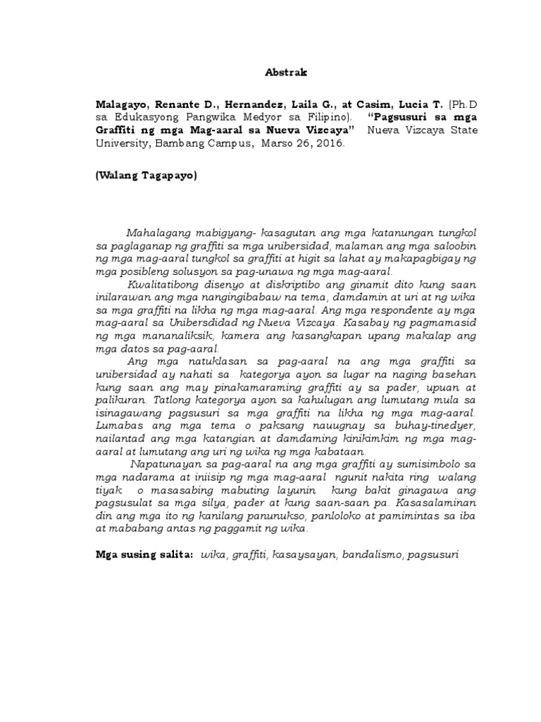 Abstrak para Sa Isang Pananaliksik | PDF