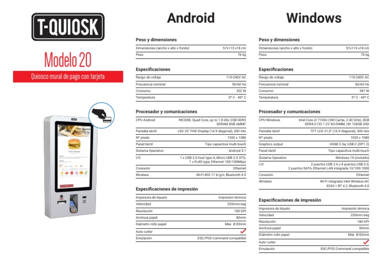 Ficha - Tecnica - T Quiosk TQ 20 | PDF