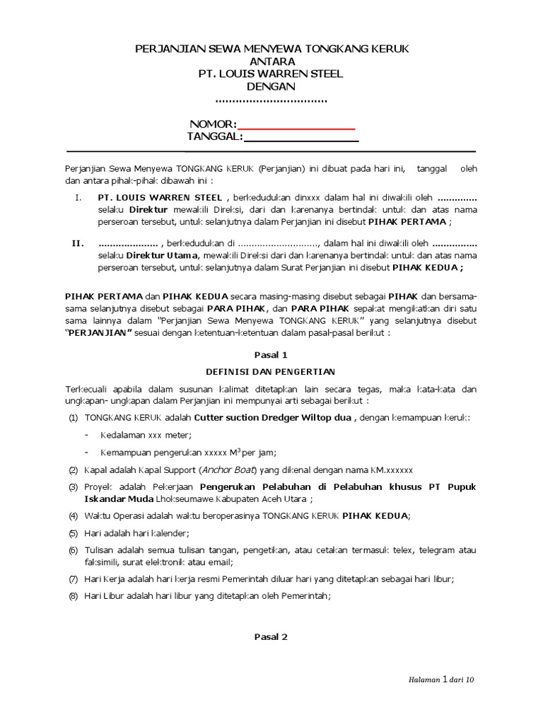 Draf FORMAT PERJANJIAN SEWA CSD WILTOP 2 REVISI FINAL | PDF