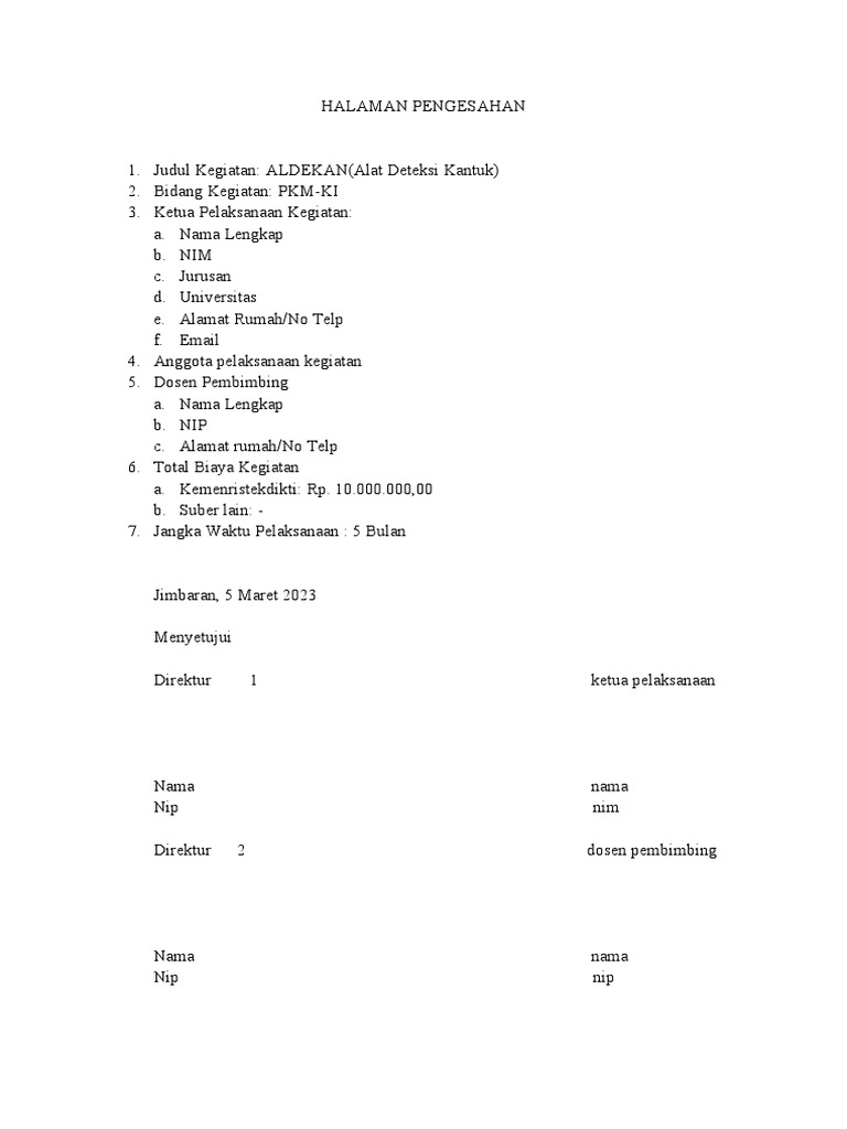 Daftar Isi PKM | PDF