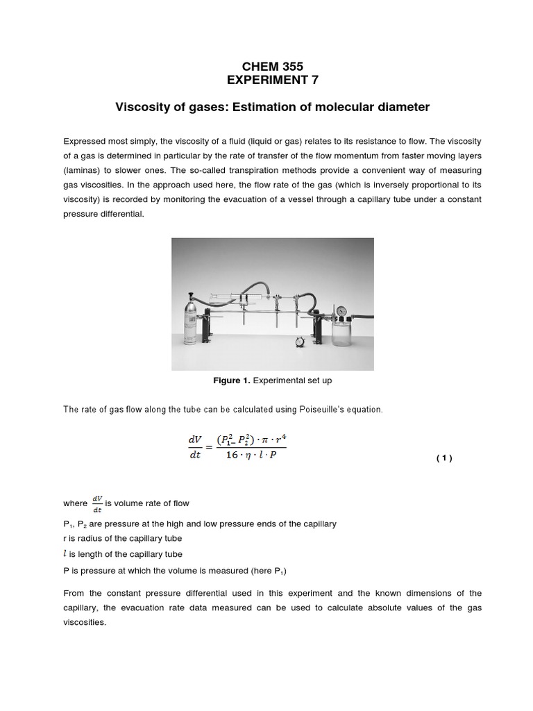 CHEM 355 Experiment 7 Viscosity of Gases: Estimation of Molecular ...