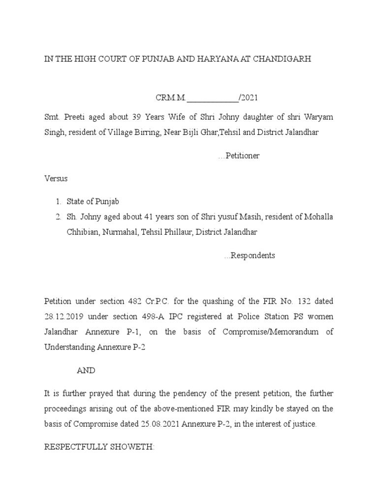 Quashing Petition | PDF | Divorce | Marriage Quashing Petition | PDF | Divorce | Marriage