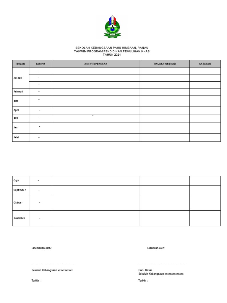 Format Takwim Program Pemulihan Daerah | PDF