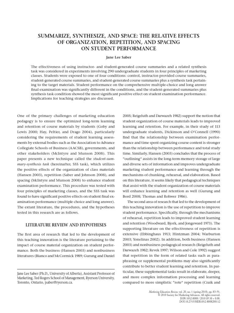 Summarize, Synthesize, and Space The Relative Effects of Organization ...