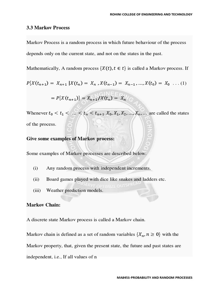 PQT Unit 5 Markov | PDF | Markov Chain | Statistical Models
