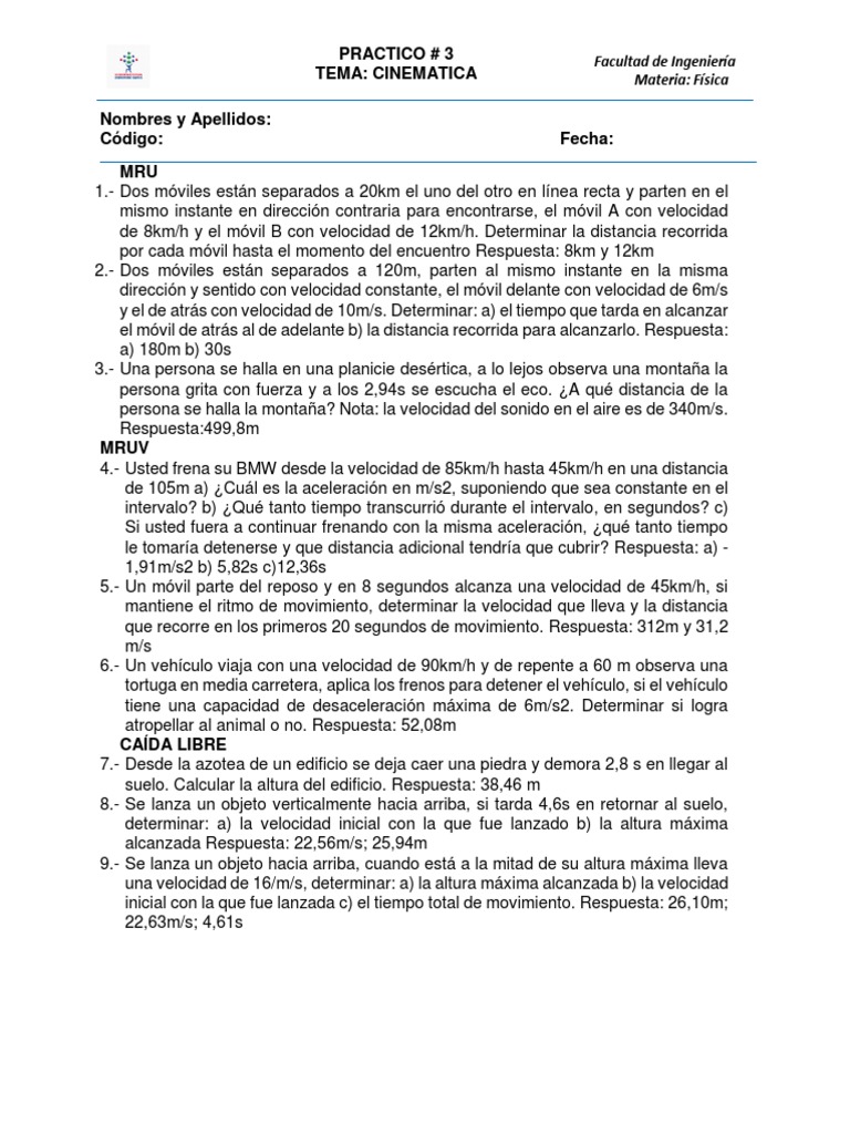 Practico 3 Cinematica | PDF | Velocidad | Cinemática