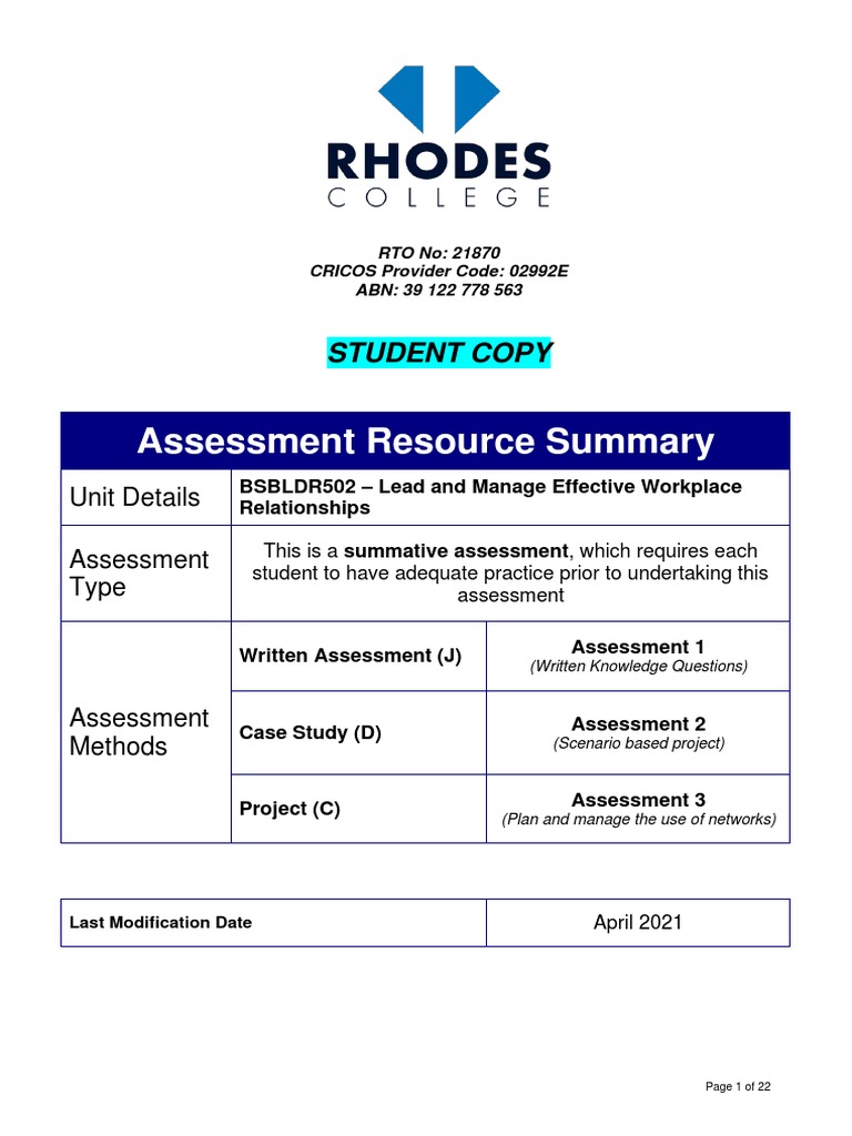 Assessment Resource Summary: Student | Download Free PDF | Leadership ...