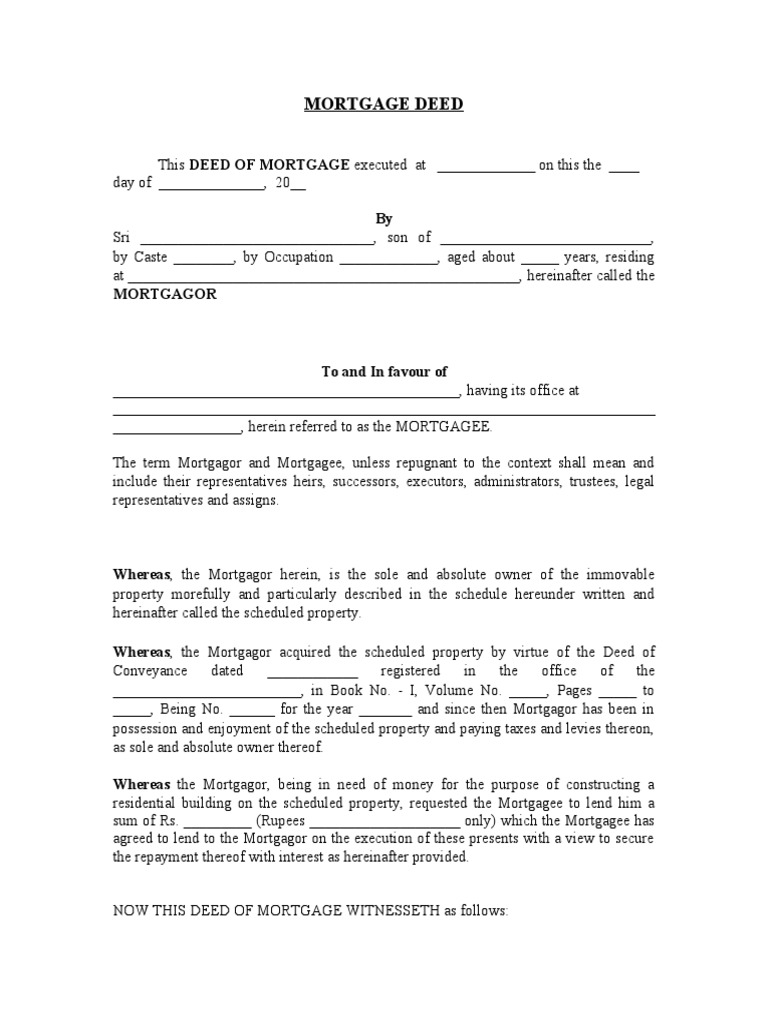 Sample Mortgage Deed Template | PDF | Mortgage Law | Mortgage Loan