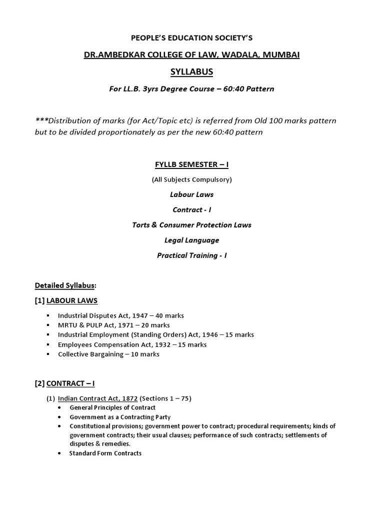 LLB 3yrs 60 40 Pattern SYLLABUS | PDF | Bankruptcy | Tort