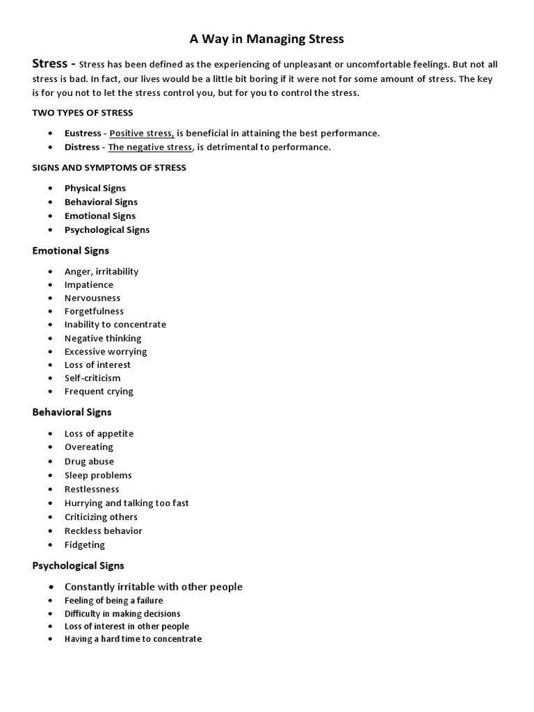A Way in Managing Stress | PDF | Stress (Biology) | Anxiety