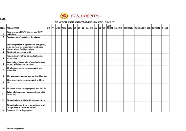 Bio Medical Waste Ward/Ot/Lt/Micu/Nicu/Picu Checklist | PDF