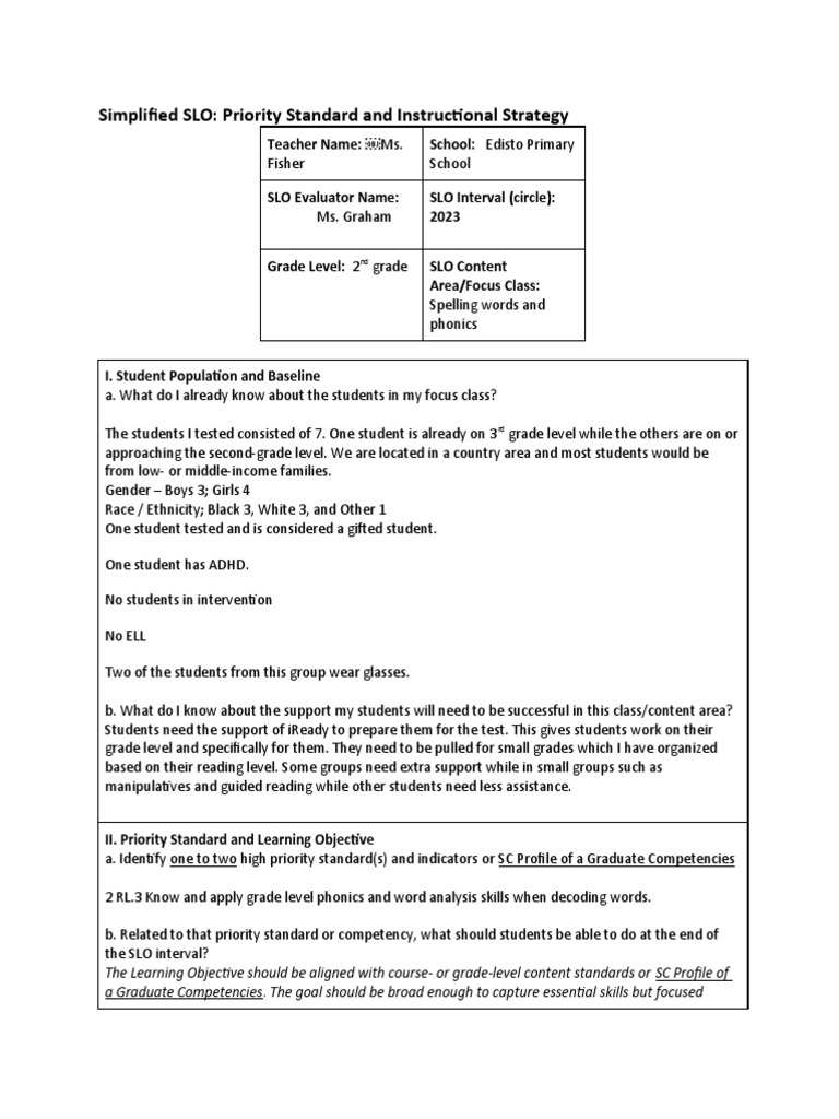 Simplified Slo Template | PDF | Phonics | Teachers