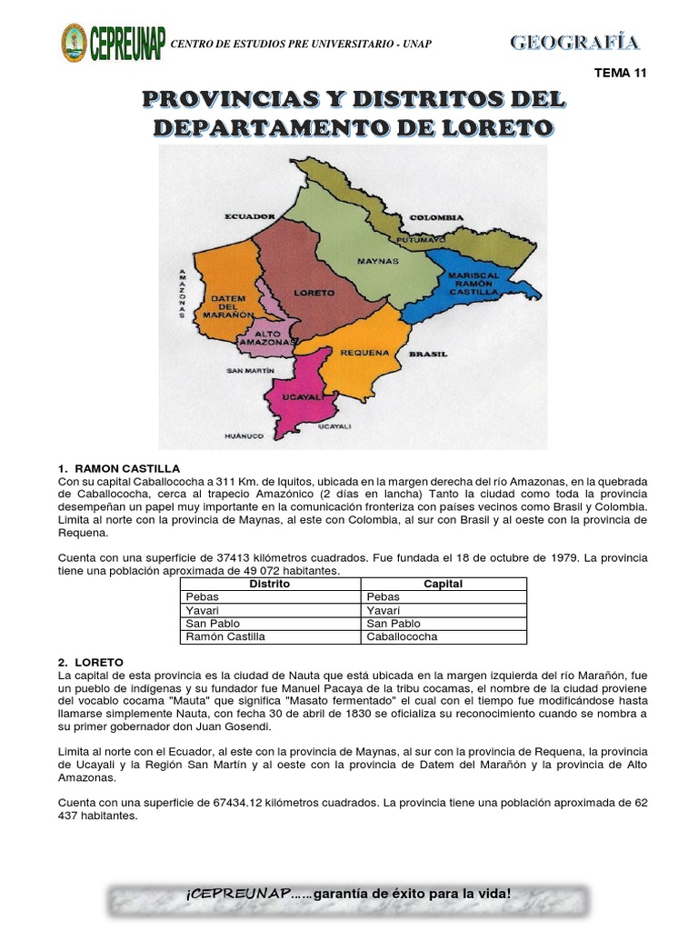 Geografía - Tema 11. Provincias y Distritos Del Departamento de Loreto | PDF | Perú | América ...