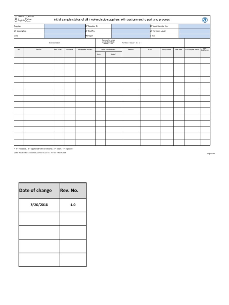 F2.26 Initial Sample Status of Sub-Suppliers | PDF