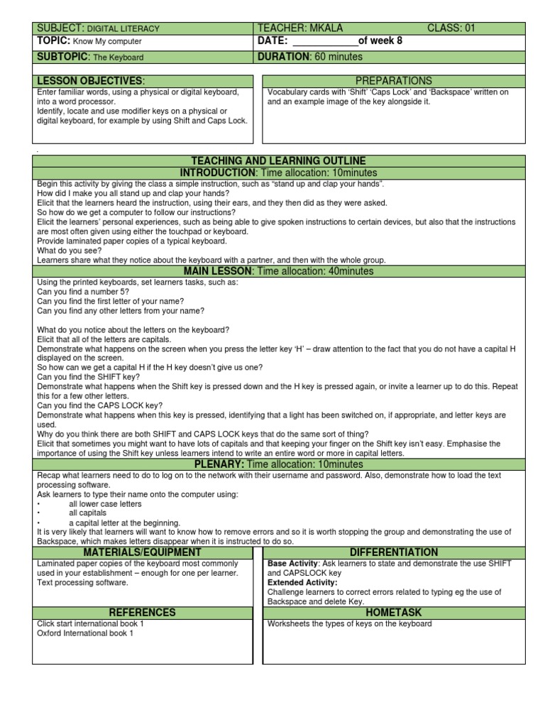 Year 1 ICT Lesson Plan Week 8 | PDF | Computer Keyboard | Text
