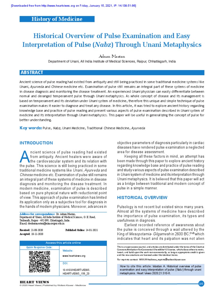 Historical Overview of Pulse Examination and Easy Interpretation of ...