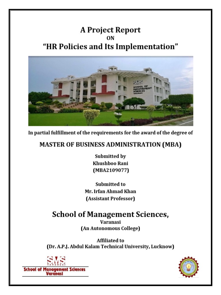 A Project Report "HR Policies and Its Implementation": Master of Business Administration (Mba ...