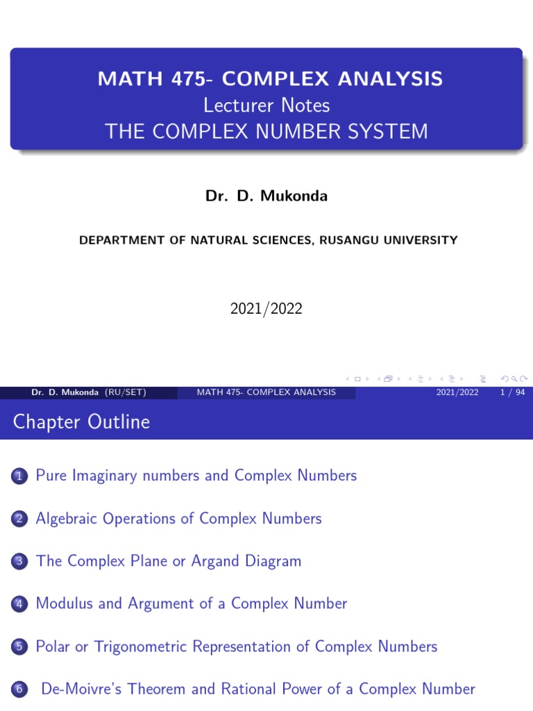 Math 475-Complex Analysis Topic 1 | PDF | Complex Number | Mathematical Notation