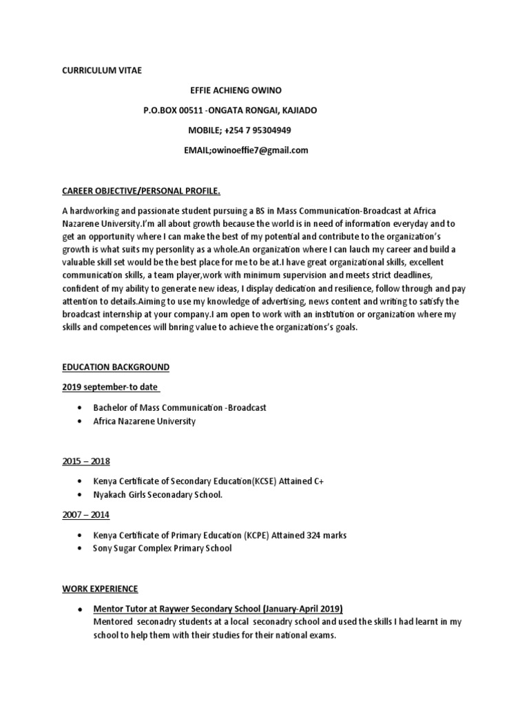 Curriculum Vitae | PDF | Mentorship | Secondary Education