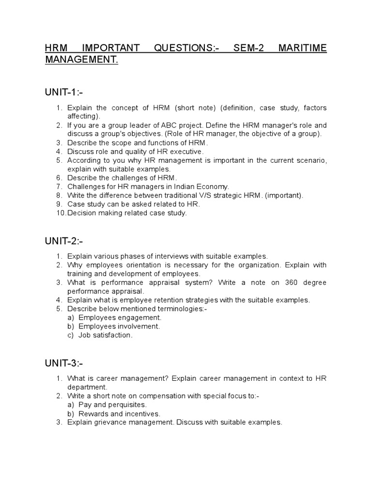 HRM Important Questions Sem 2 | PDF | Human Resource Management ...