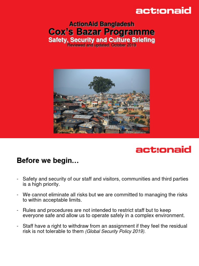 Cox's Bazar Safety & Security Briefing | PDF | Seat Belt | Rohingya People