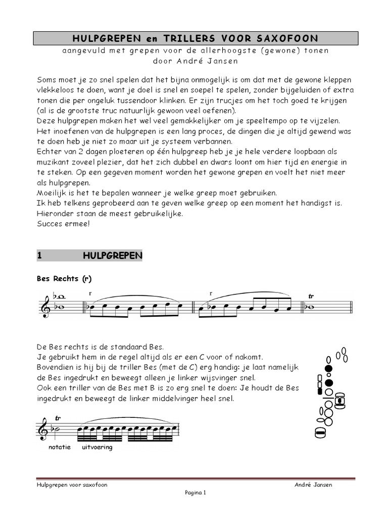 Hulpgrepen en Trillers Voor Saxofoon: Bes Rechts (R) | PDF