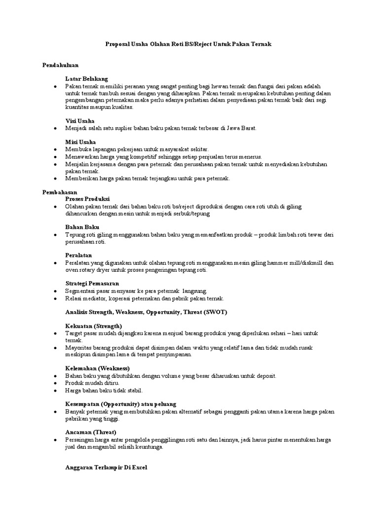 Proposal Usaha Roti Pakan | PDF