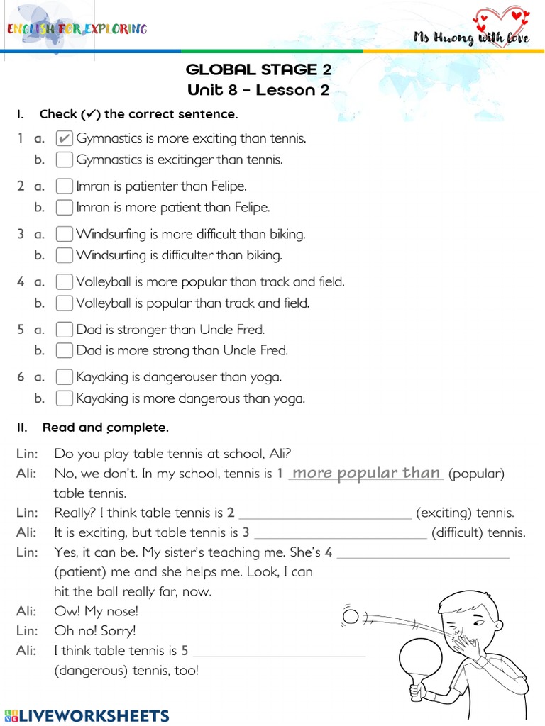 Global Stage 2 Unit 8 - Lesson 2: I. Check ( ) The Correct Sentence | PDF