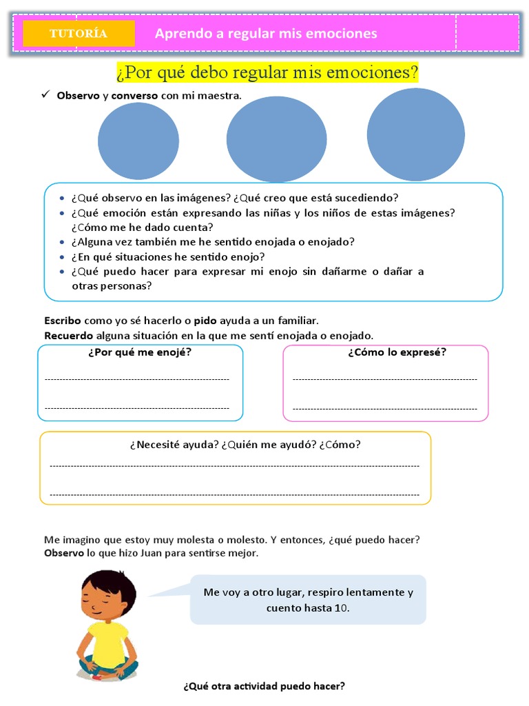 E1 A1 FICHA TUT. Aprendo A Regular Mis Emociones | PDF