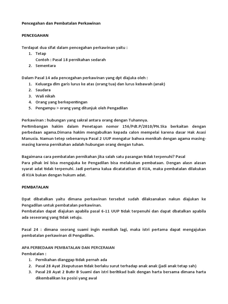 Pencegahan Dan Pembatalan Perkawinan | PDF