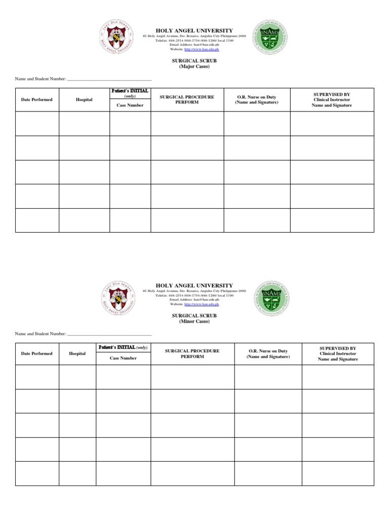 Holy Angel University: Surgical Scrub (Major Cases) | PDF | Nursing ...