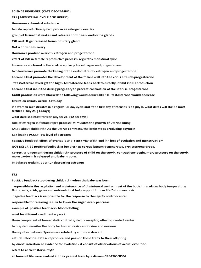 Science Reviewer Q3 G10 | PDF | Menstrual Cycle | Mammal Female ...