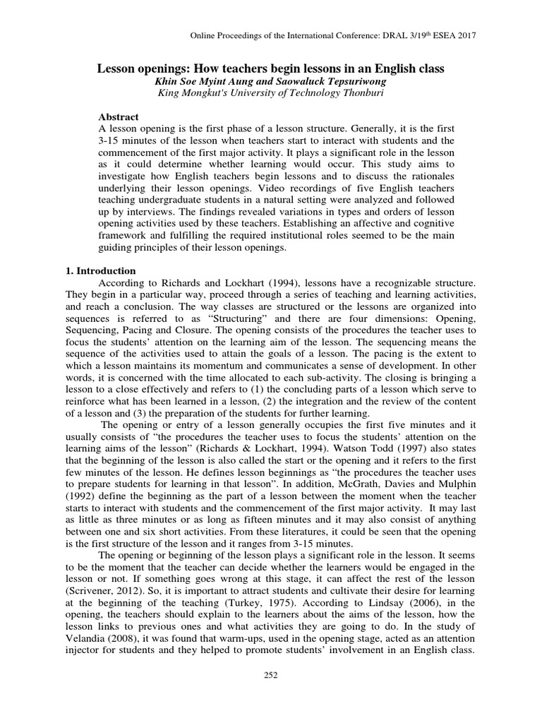 Lesson Openings: How Teachers Begin Lessons in An English Class | PDF