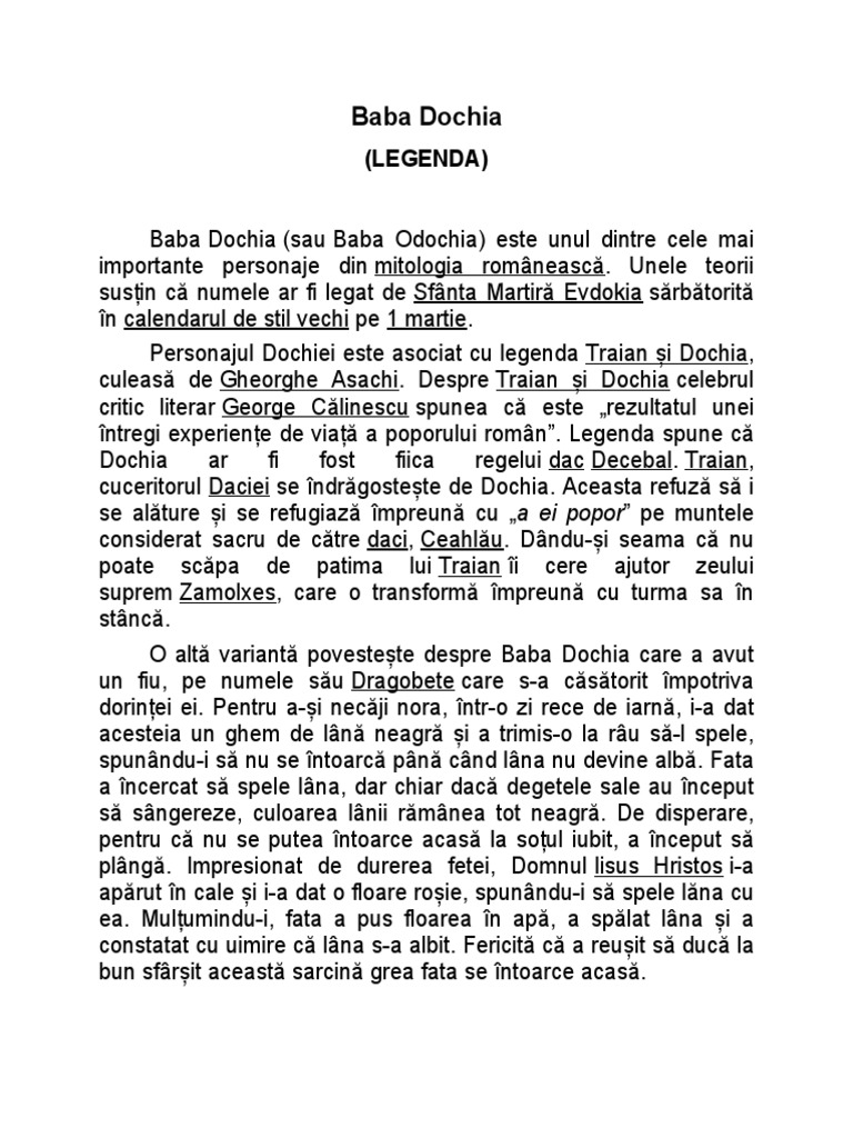 Legenda Babei Dochia | PDF