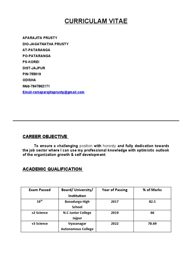 Aparajita Prusty CV: Career & Education | PDF