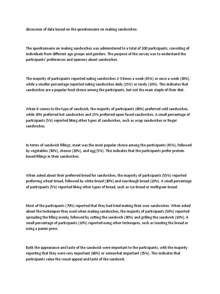 Discussion of Data Based On The Questionnaire On Making Sandwiches ...