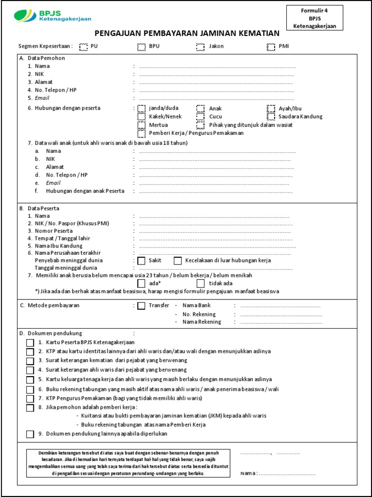 Formulir - 4 - Klaim JKM | PDF