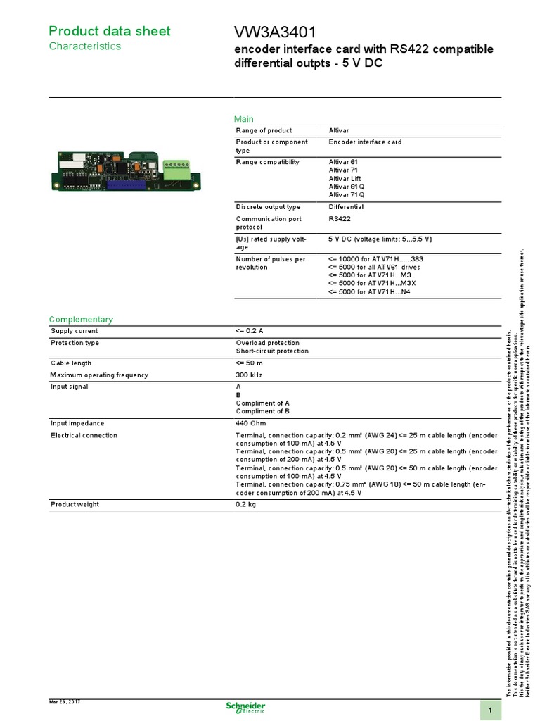 Altivar Encoder Interface Card Specs | PDF | Power Supply | Electronics