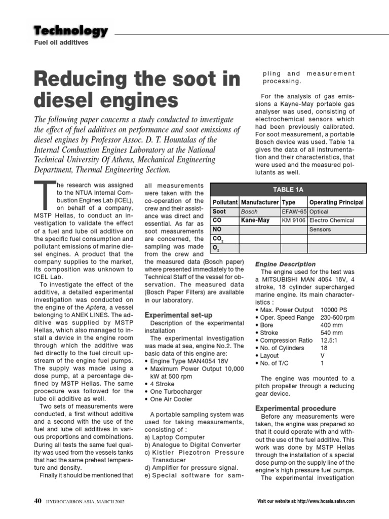 Reducing The Soot in Diesel Engines: Fuel Oil Additives Fuel Oil ...