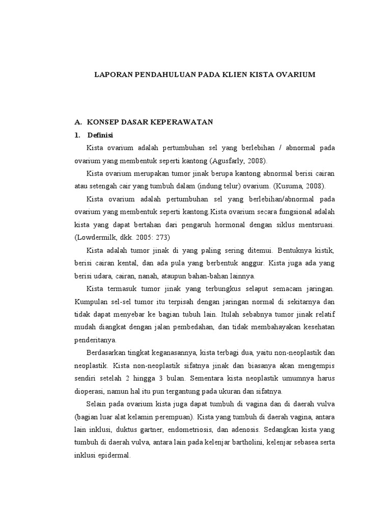Panduan Kista Ovarium: Definisi, Klasifikasi, dan Gejala | PDF