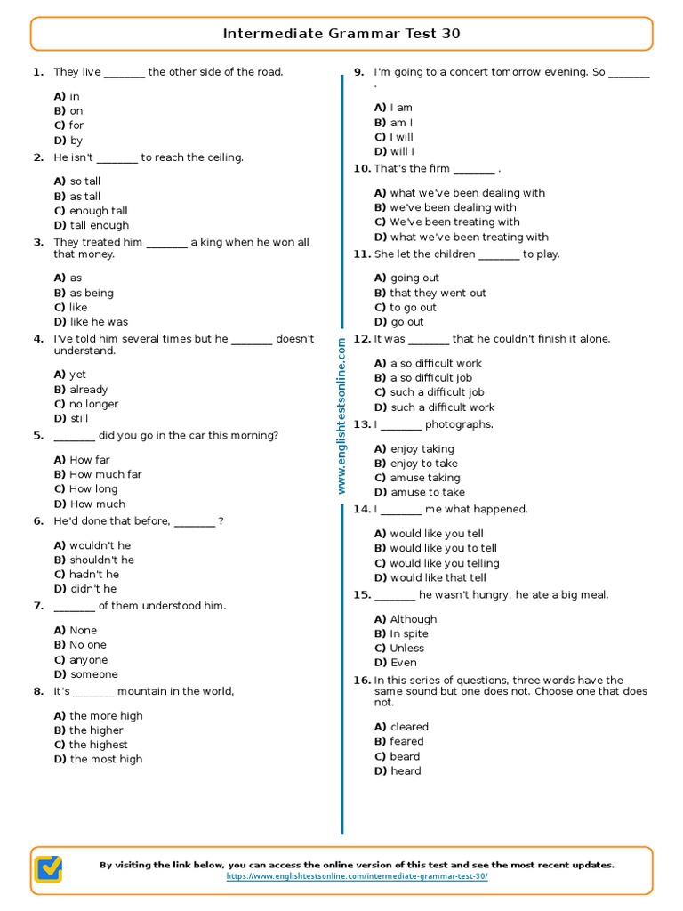 1591 - Intermediate Grammar Test 30 | PDF