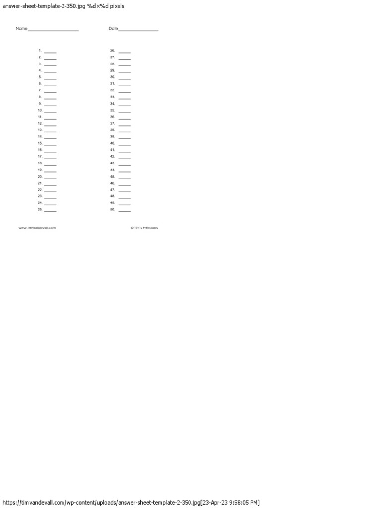 Answer Sheet Template Image | PDF