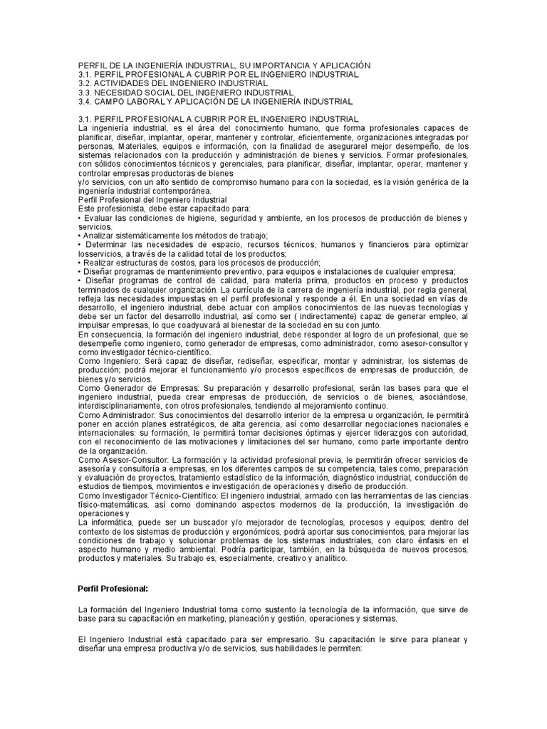 Perfil De La Ingeniería Industrial Descargar Gratis Pdf Ingeniería