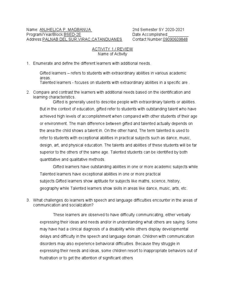 Chapter 6 Answer | PDF | Learning Disability | Learning