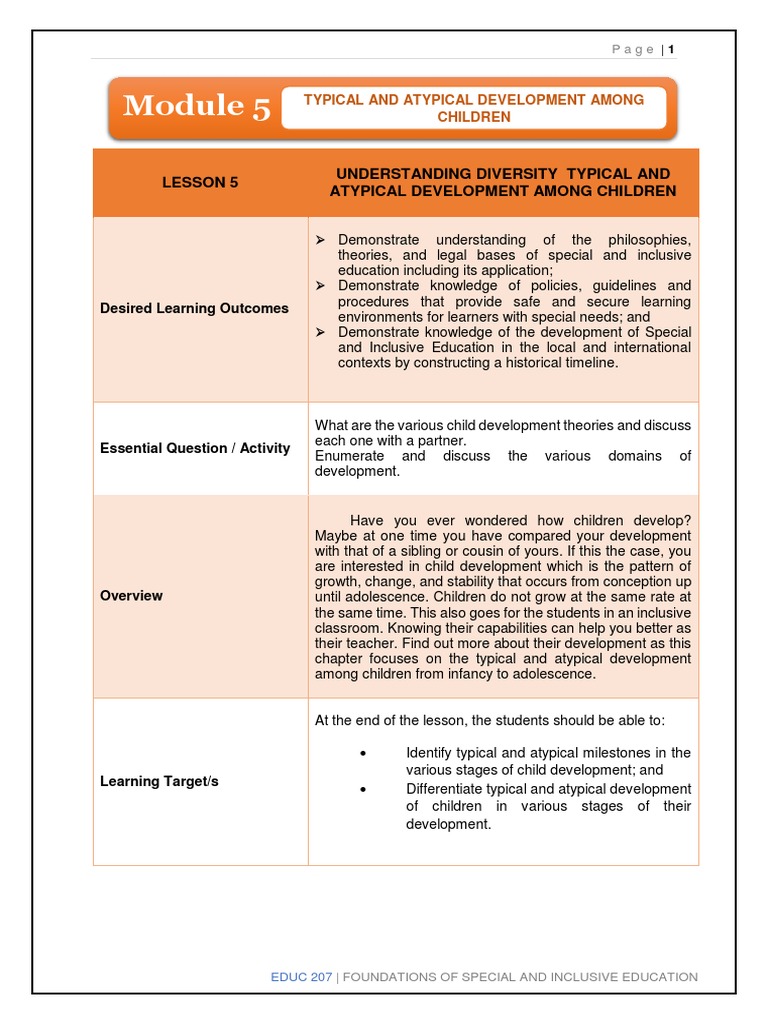 CHAPTER 5 Typical and Atypical Development Among Children | PDF