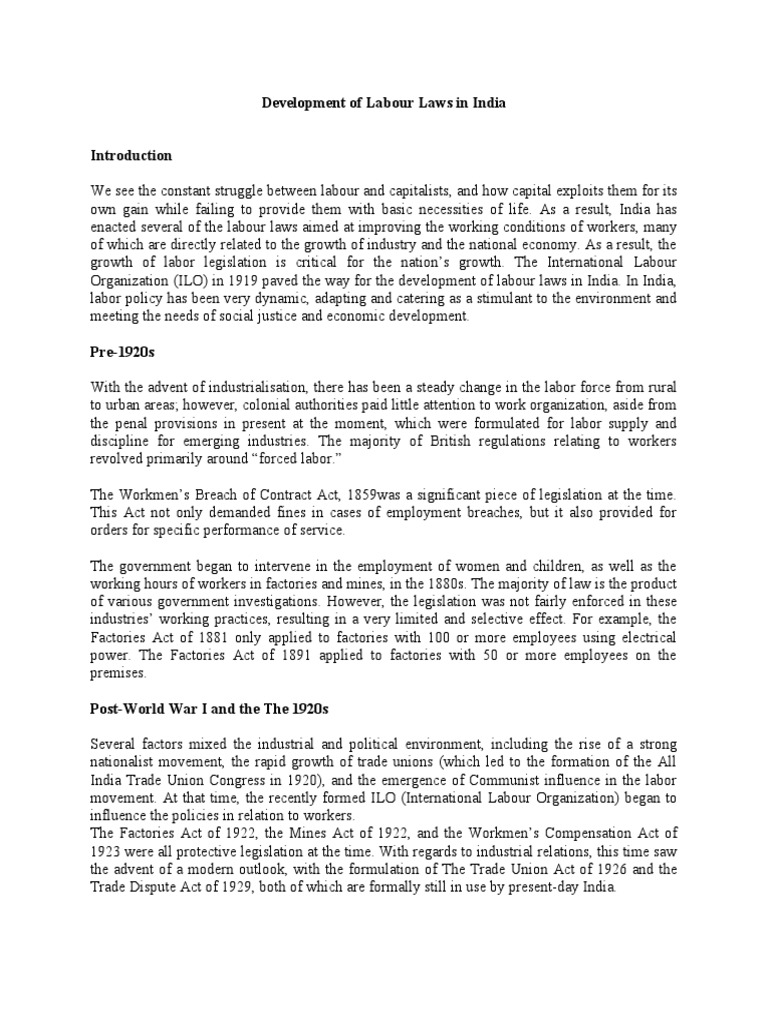 A Comprehensive History of India's Development of Labour Laws from the ...