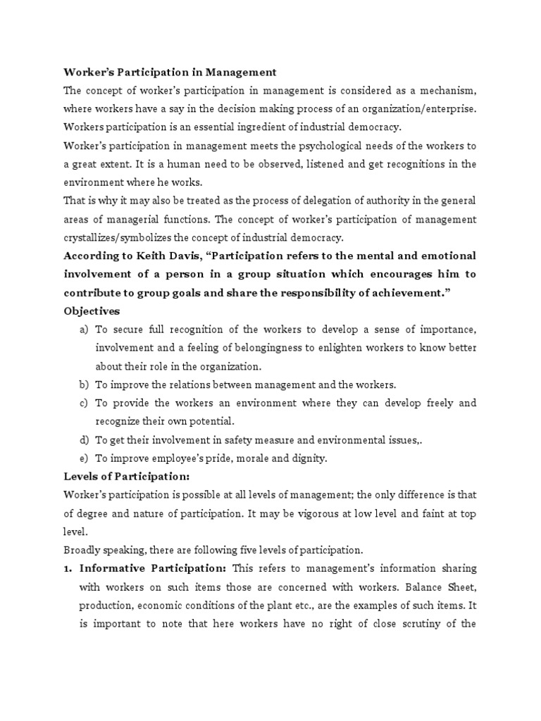 Workers Participation in Management | PDF | Employment | Concept