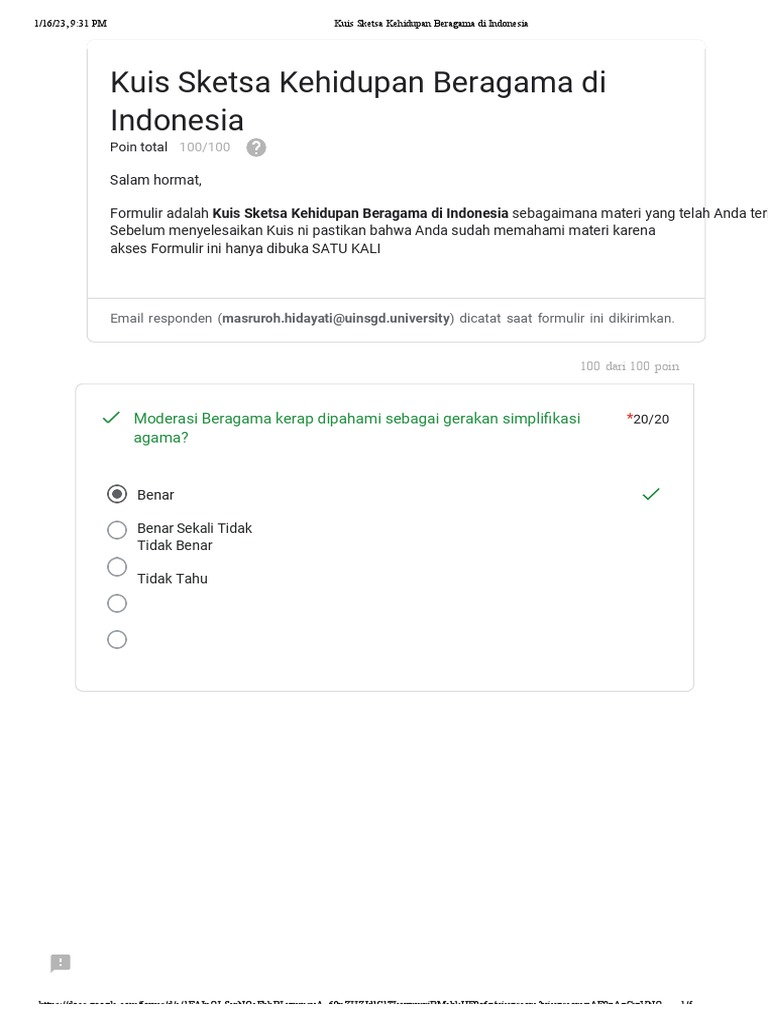 Kuis Sketsa Kehidupan Beragama Di Indonesia | PDF