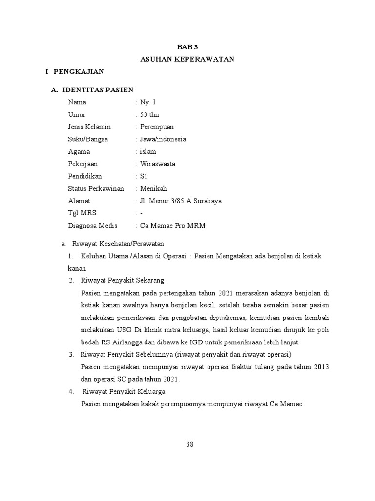 Judul yang tepat untuk dokumen tersebut adalah: "Laporan Asuhan Keperawatan Pasien Ca Mamae Post ...